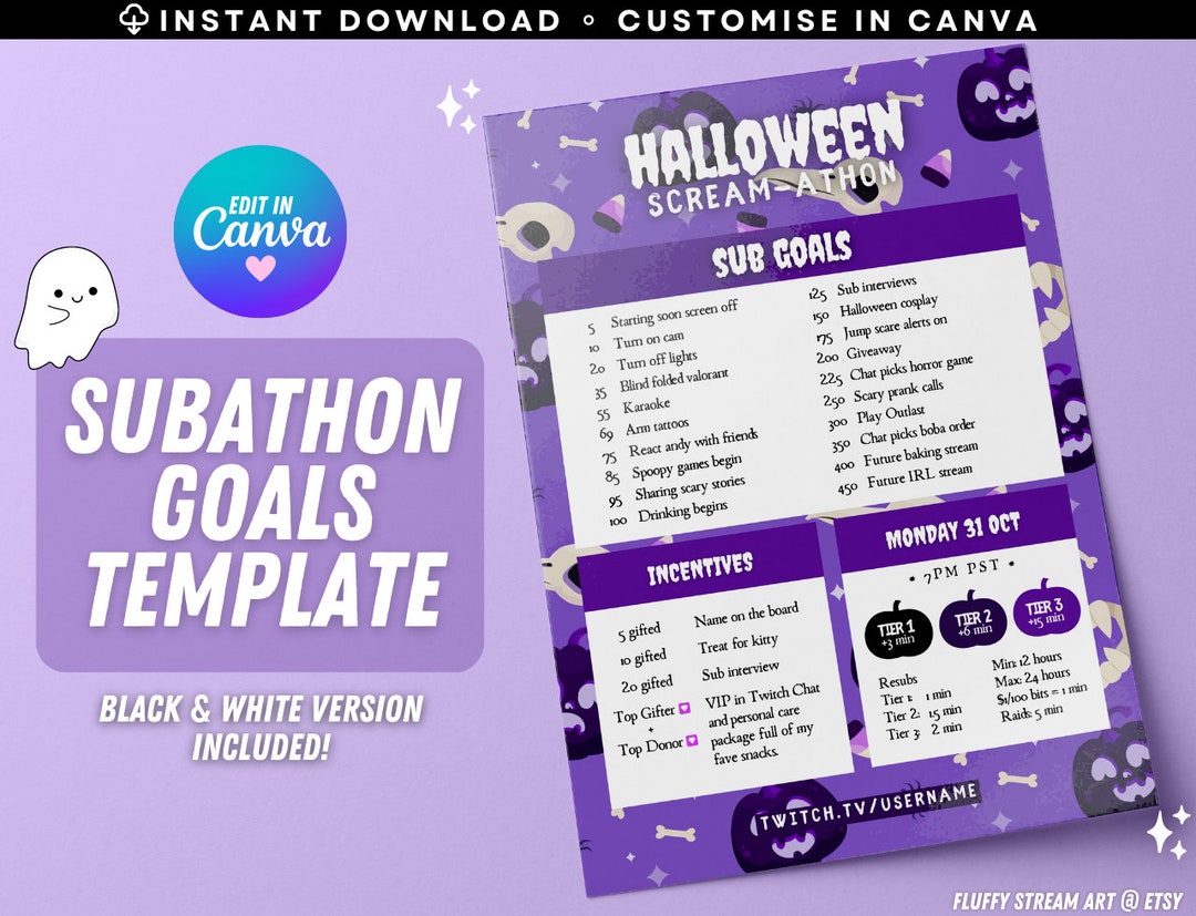 Customizable Purple Halloween Twitch Youtube Subathon Stream Schedule ...