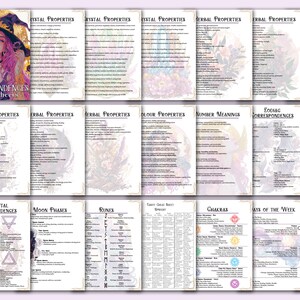 Witchcraft Correspondence Cheat Sheets Reference Pages for Herbs, Crystals, Colours, Tarot ...