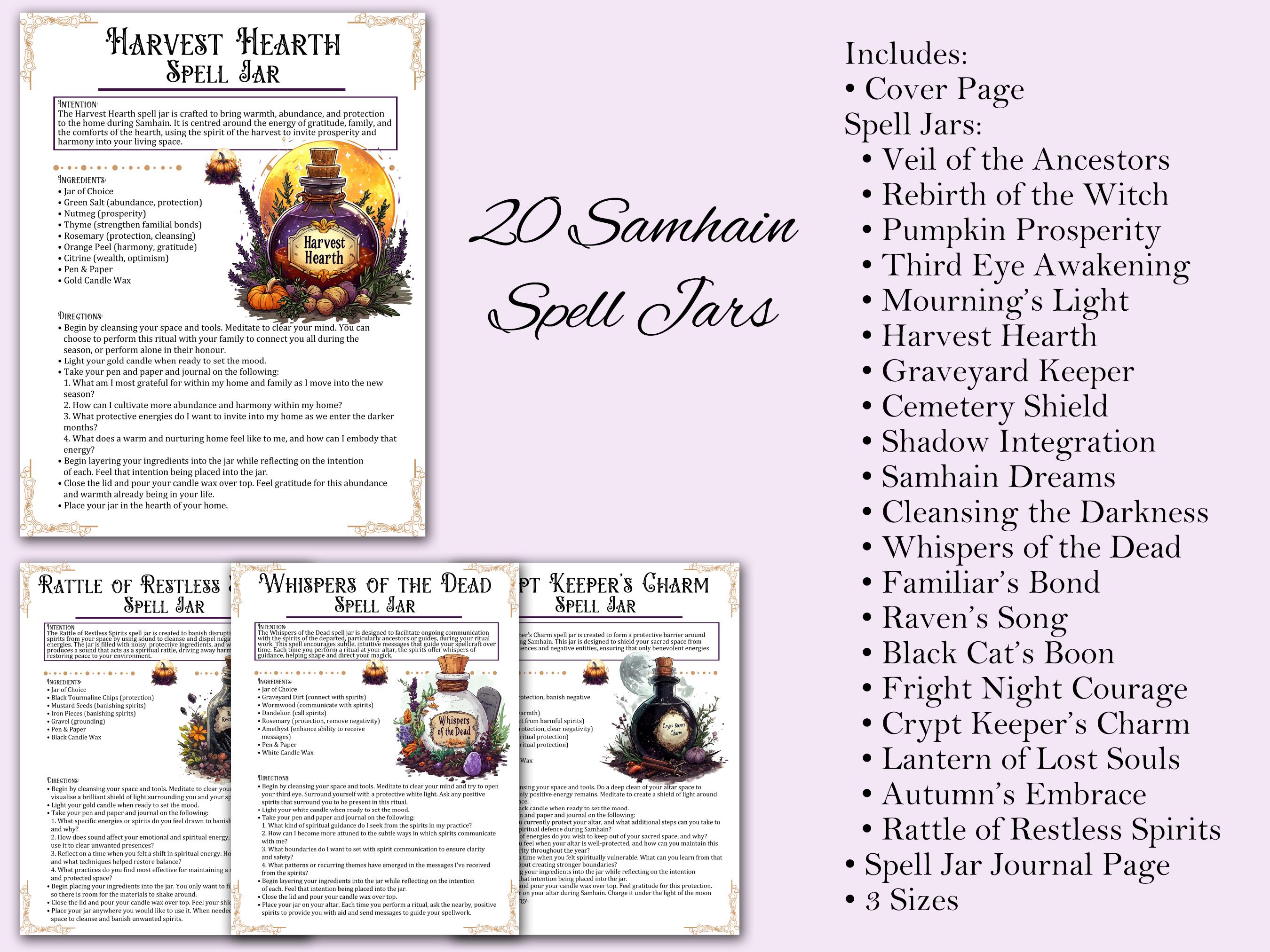 Samhain Spell Jar Recipe Bundle | 20 Spells for Protection, Spirit ...