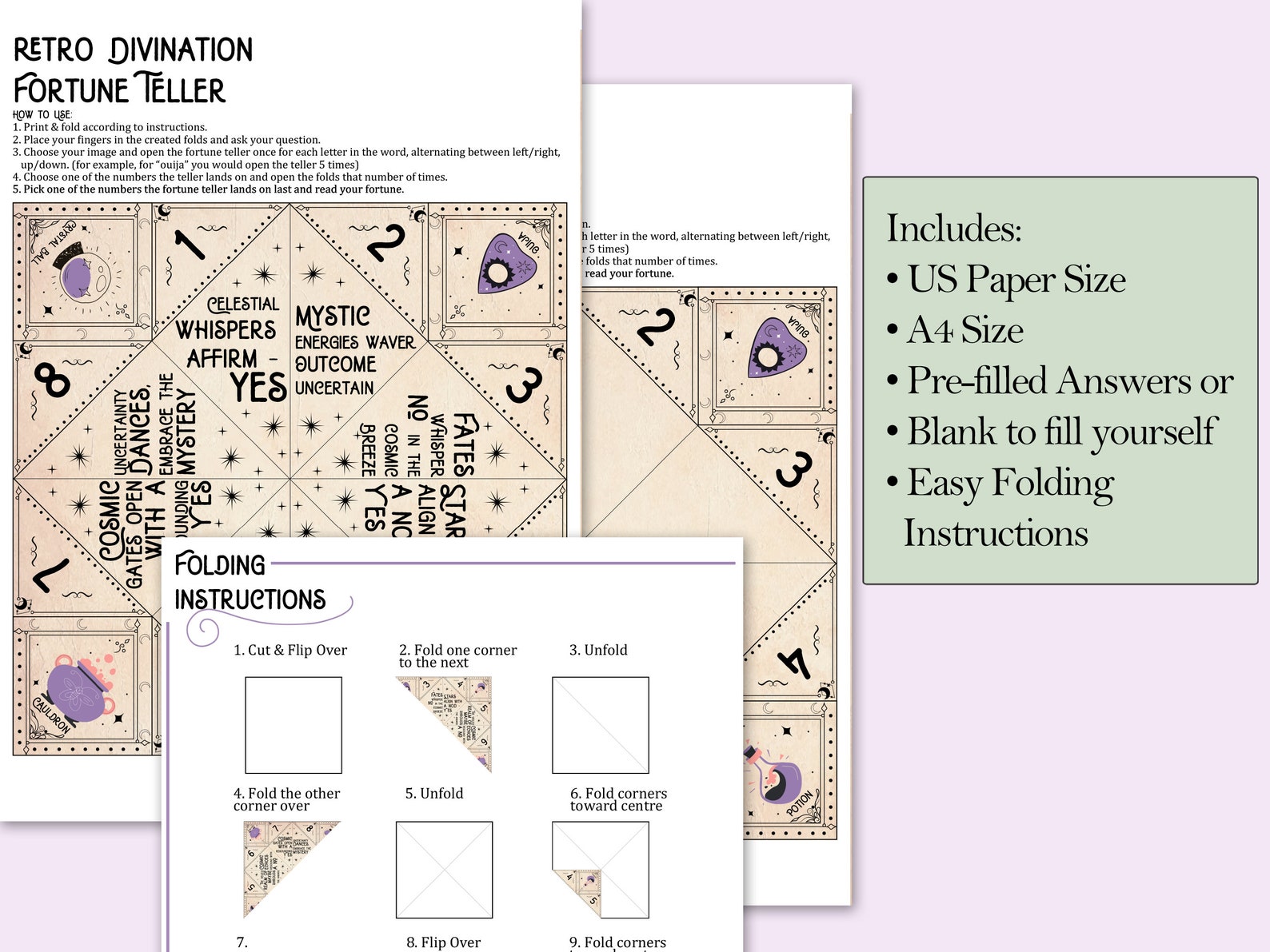 Printable Fortune Teller/cootie Catcher Vintage Witch Nostalgic ...