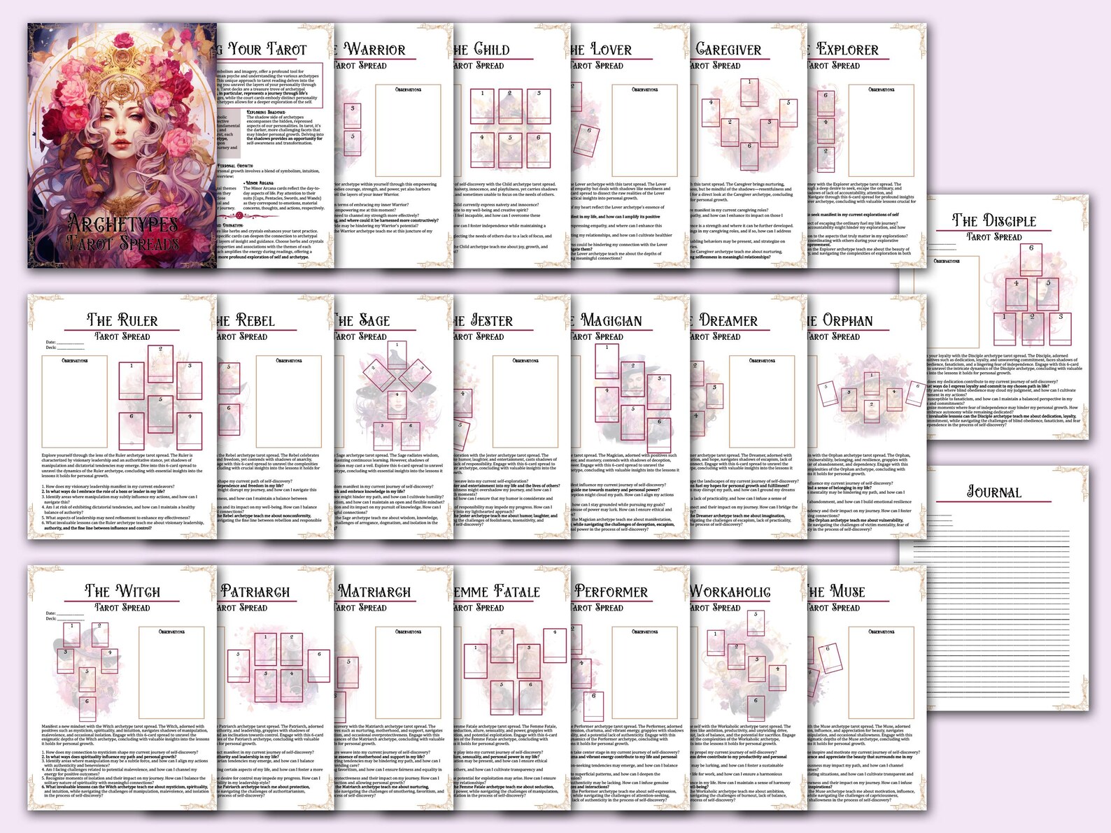 Shadow Work Archetypes Tarot Spread Journal + Guide | 20 Tarot Spreads ...