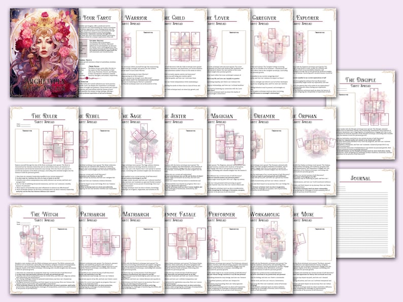 Shadow Work Archetypes Tarot Spread Journal + Guide | 20 Tarot Spreads ...