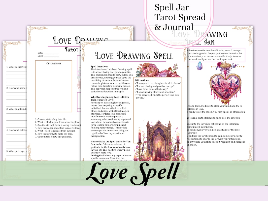 Love Drawing Spell Kit | Spell Jar Recipe, Guide, Affirmations, Journal ...