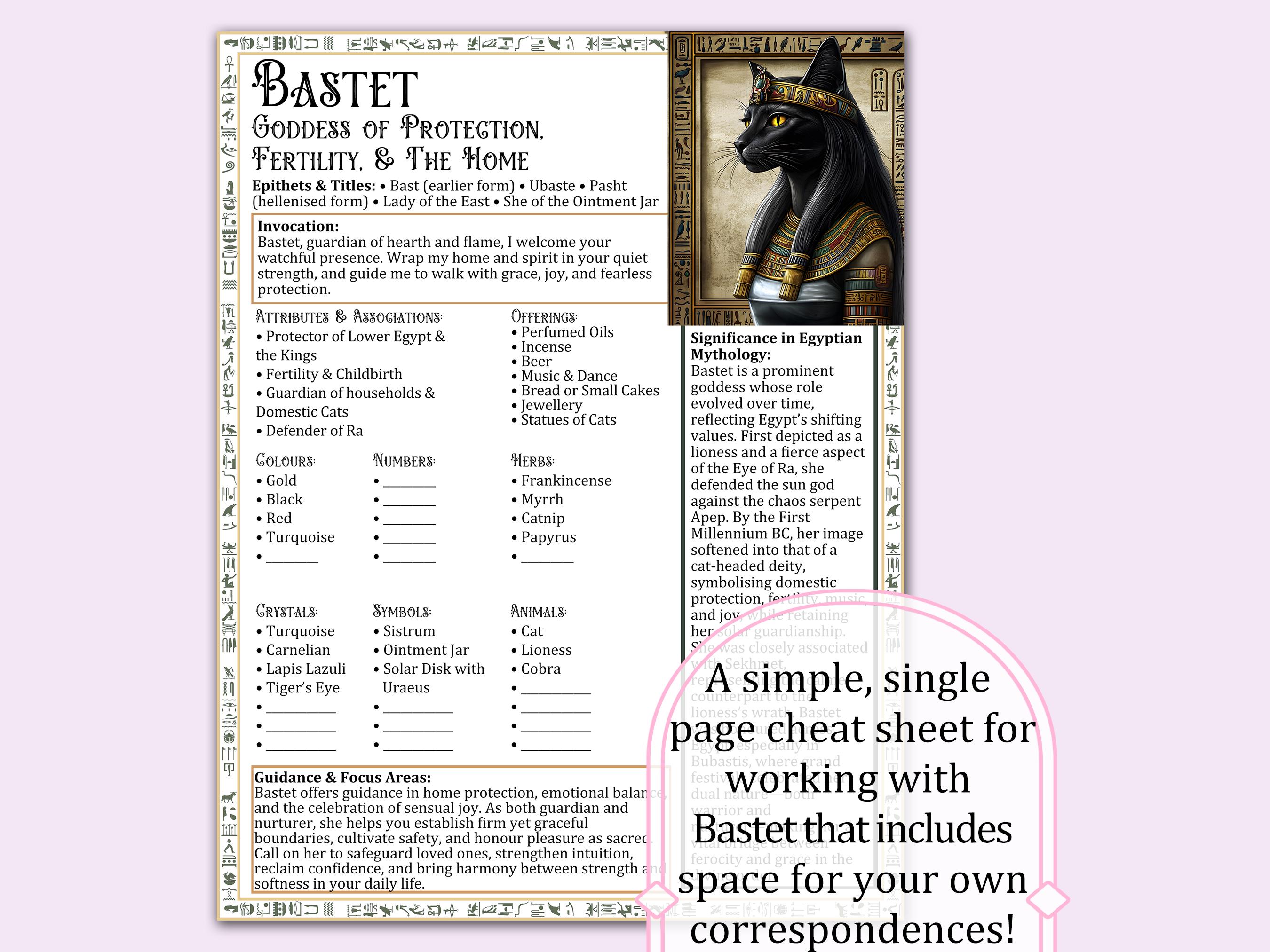Bastet Ritual Cheat Sheet | Egyptian Cat Goddess of Protection ...