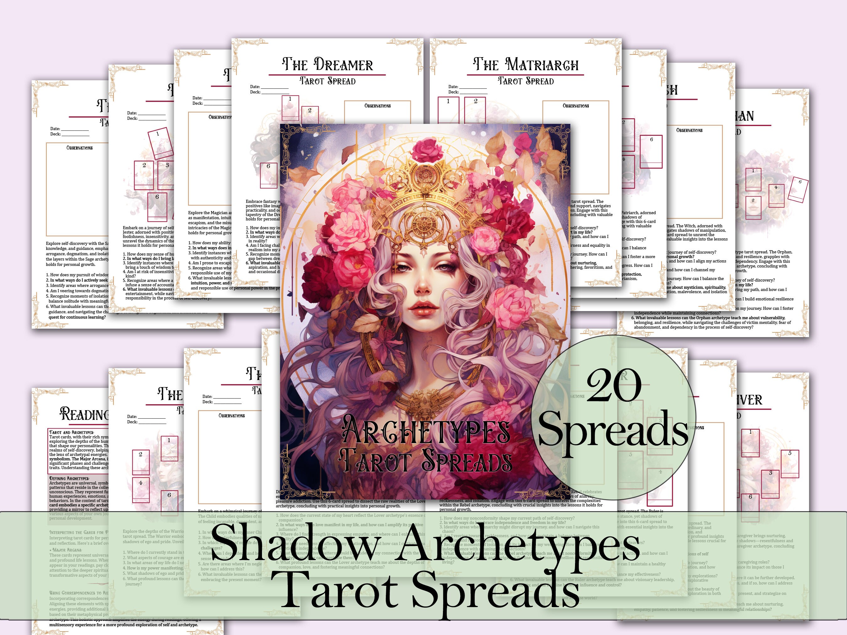 Shadow Work Archetypes Tarot Spread Journal Guide 20 Tarot Spreads to ...
