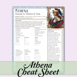 Athena Cheat Sheet | Greek Goddess of Wisdom & War | Correspondences ...