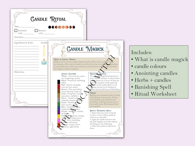 Candle Magick Guide & Worksheet Printable Pages - Etsy