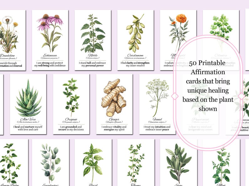 Affirmation Cards - Botanical | 50 Printable Affirmation Cards for ...