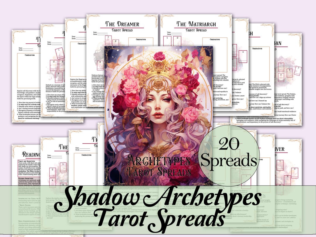Shadow Work Archetypes Tarot Spread Journal + Guide | 20 Tarot Spreads ...
