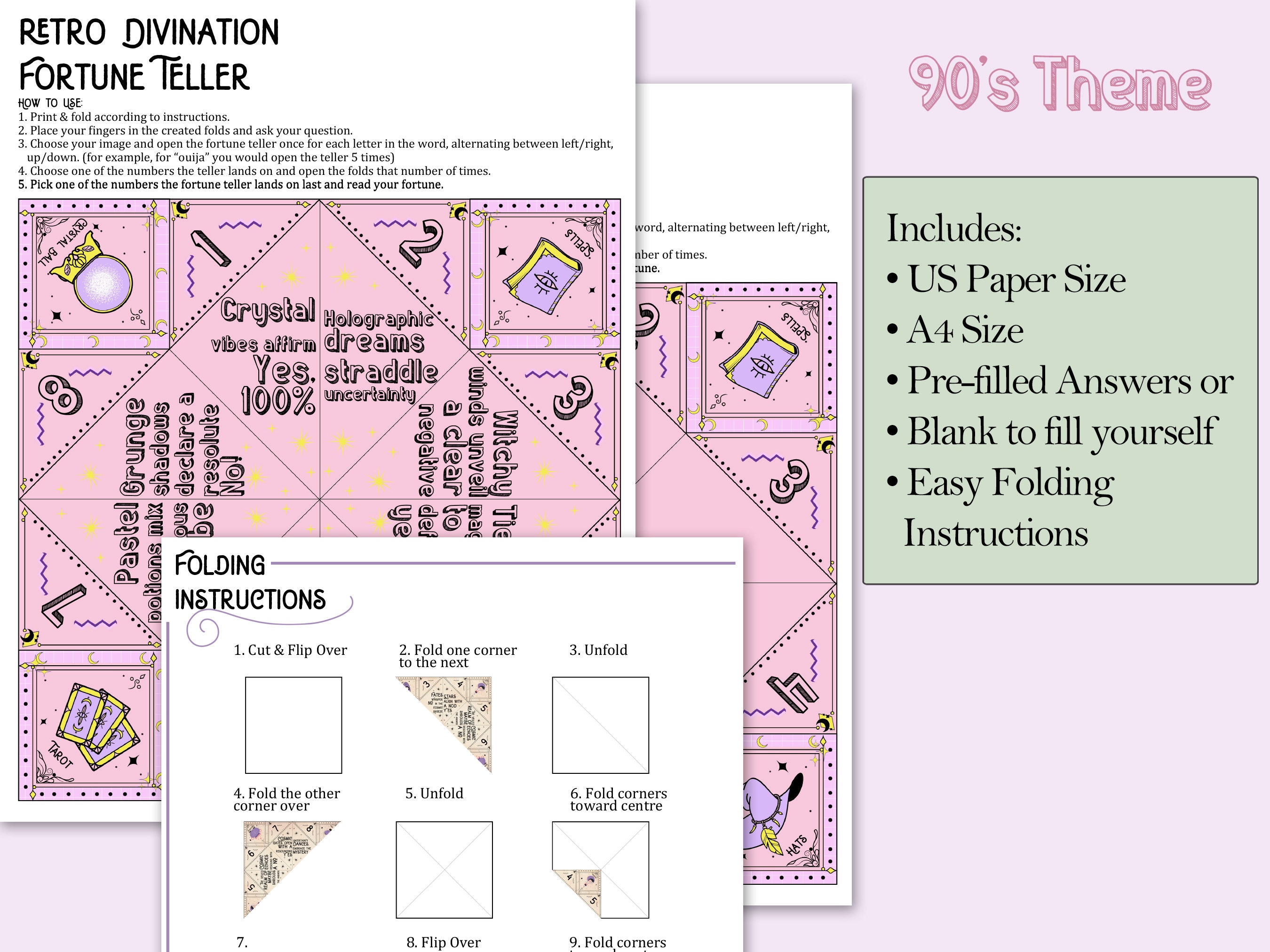 Printable Fortune Teller/cootie Catcher Pastel Witch Nostalgic ...