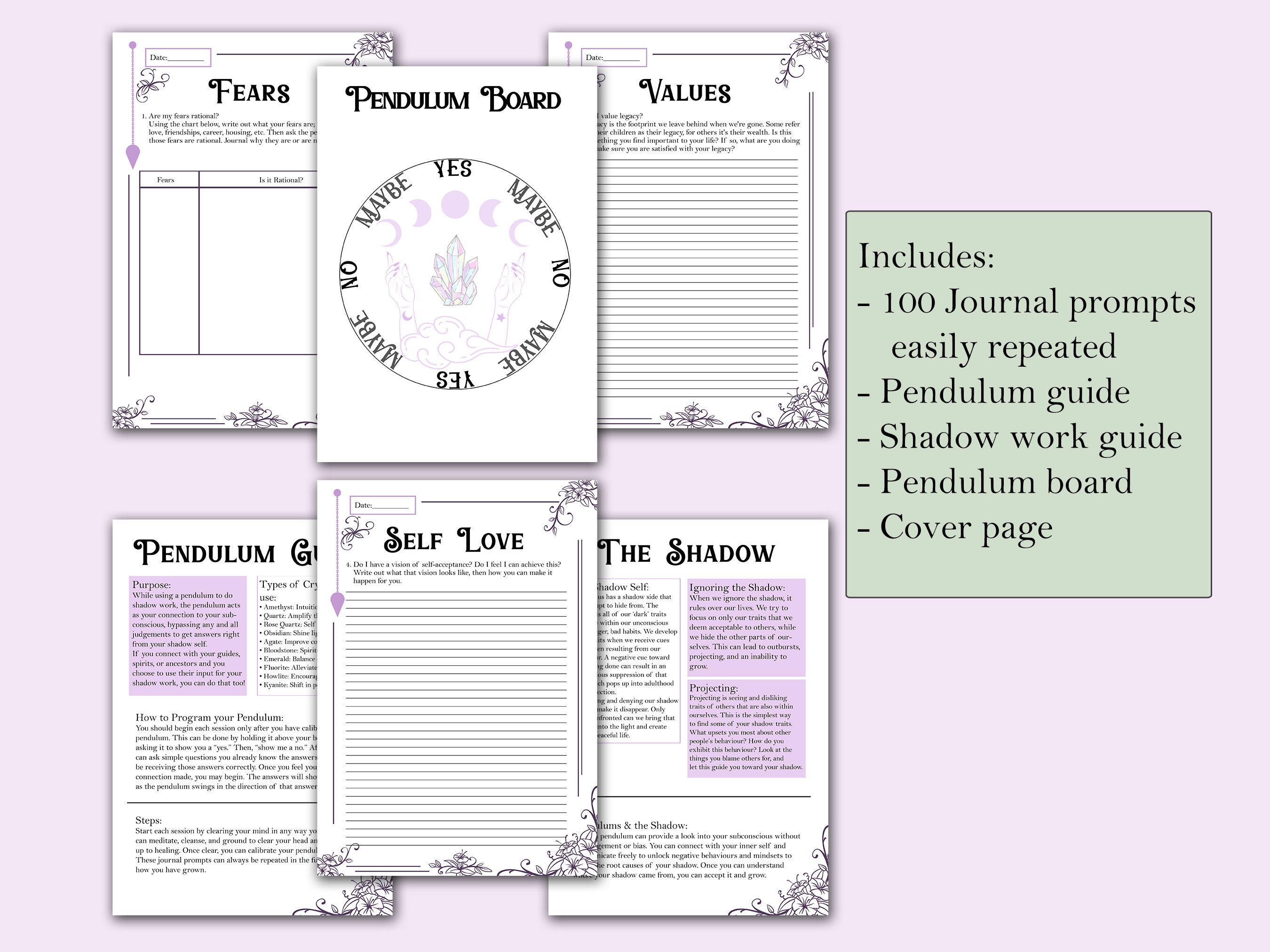 Shadow Work Pendulum Journal and Guide | 109 Pages With 100 Prompts ...