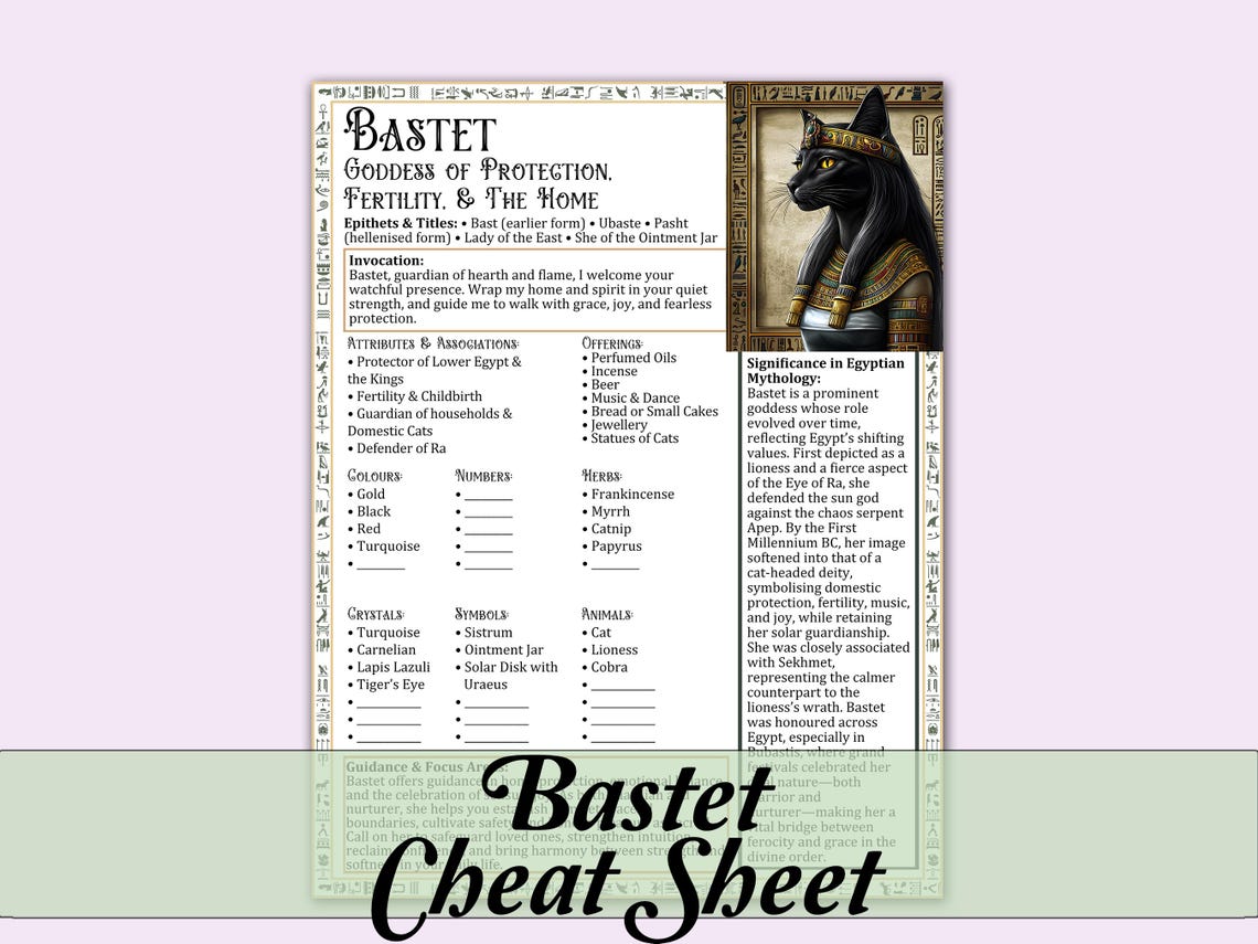 Bastet Ritual Cheat Sheet | Egyptian Cat Goddess of Protection ...