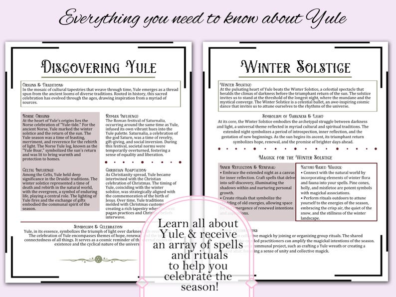 Yule Sabbat Guide & Ritual Bundle | Correspondences, Spells, Tarot, and ...