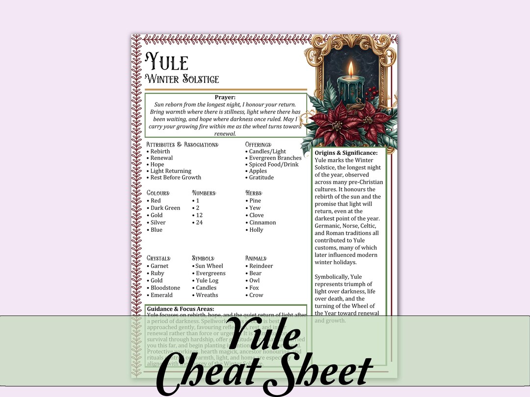 Yule Cheat Sheet | Winter Solstice Sabbat Reference Page ...