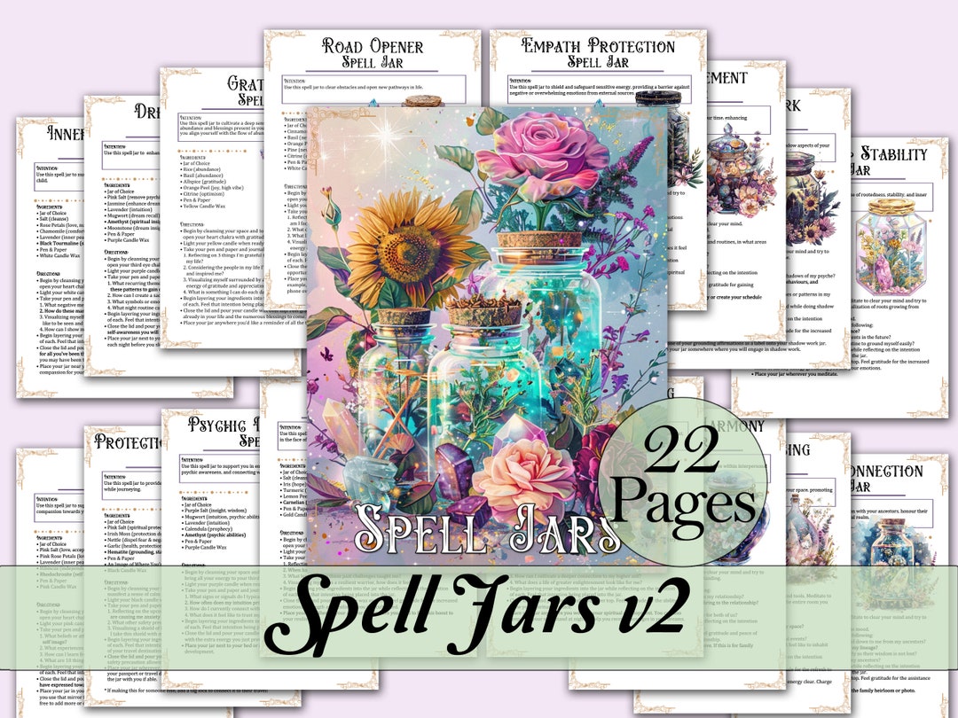 Spell Jar Recipe Bundle 2 | 20 Spells for Shadow Work, Protection, Love ...