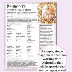 Aphrodite Cheat Sheet | Greek Goddess of the Love and Beauty ...