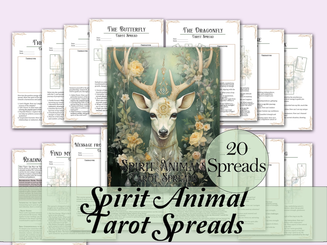 Spirit Animals Tarot Spread Journal + Guide | 20 Tarot Spreads to ...