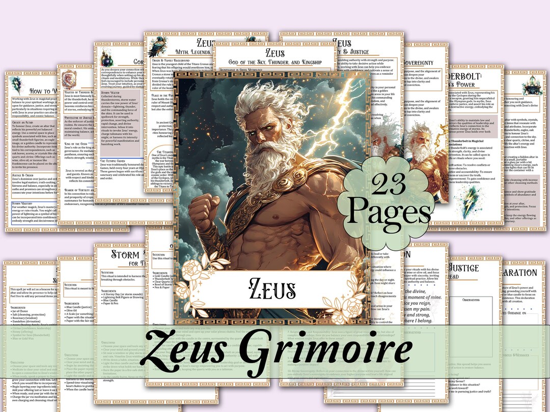 Zeus Book of Shadows Bundle | Greek God of Thunder | Rituals, Prayers ...
