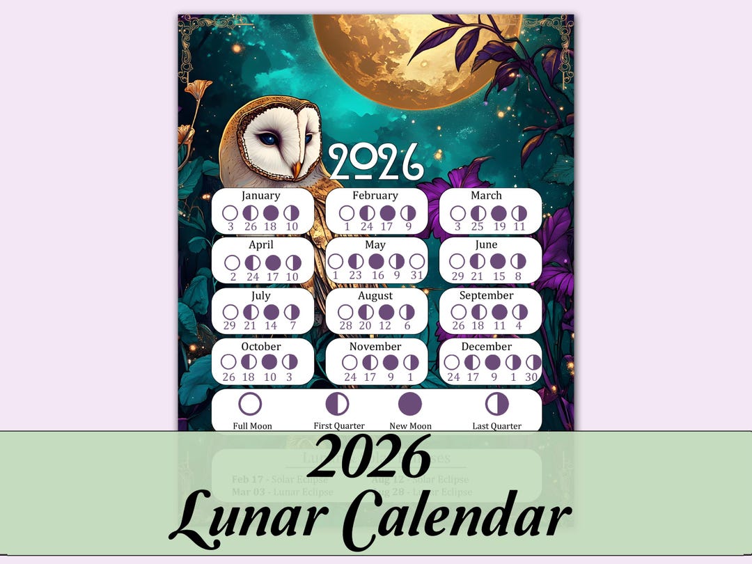 2026 Lunar Calendar | Moon Phases, Solar & Lunar Eclipses, Witch ...