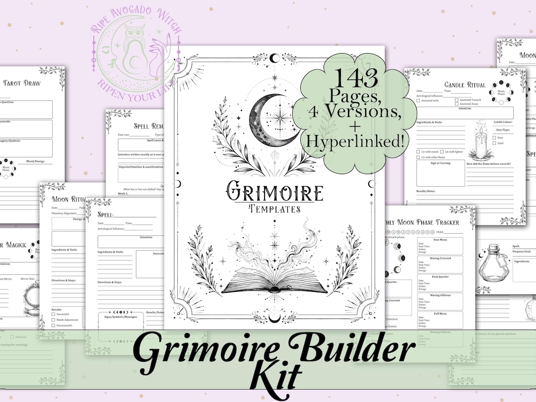Grimoire Builder Kit | Book of Shadows Template Bundle, Spell Jars ...