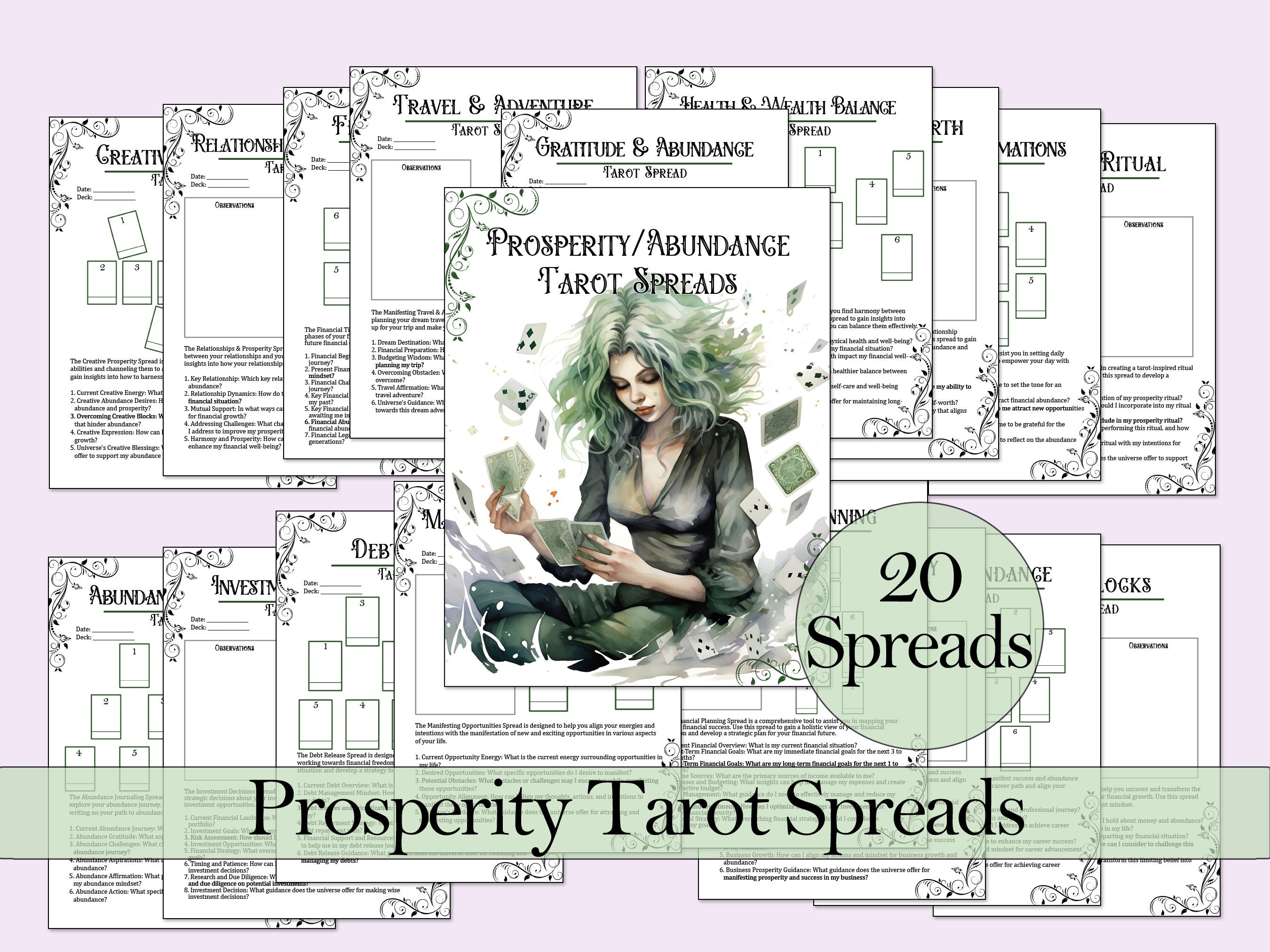 Abundance & Prosperity Tarot Spread Journal + Guide | 20 Tarot Spreads ...