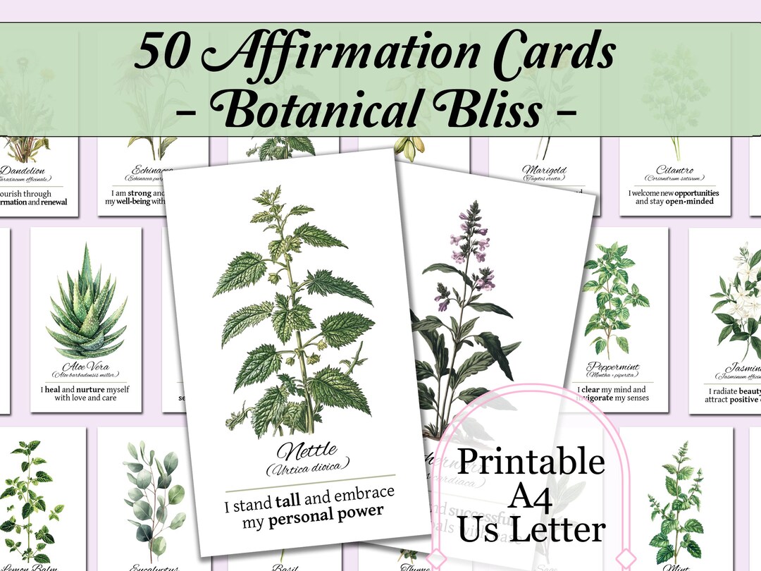 Affirmation Cards - Botanical | 50 Printable Affirmation Cards for ...