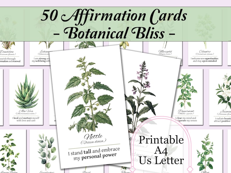 Affirmation Cards - Botanical | 50 Printable Affirmation Cards for ...