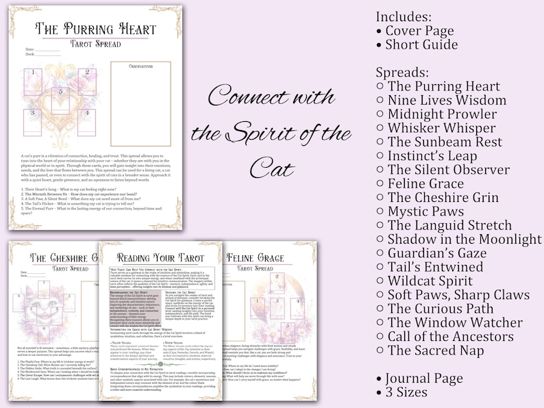 Cat Spirit Tarot Spread Journal + Guide | 20 Tarot Spreads to Connect ...