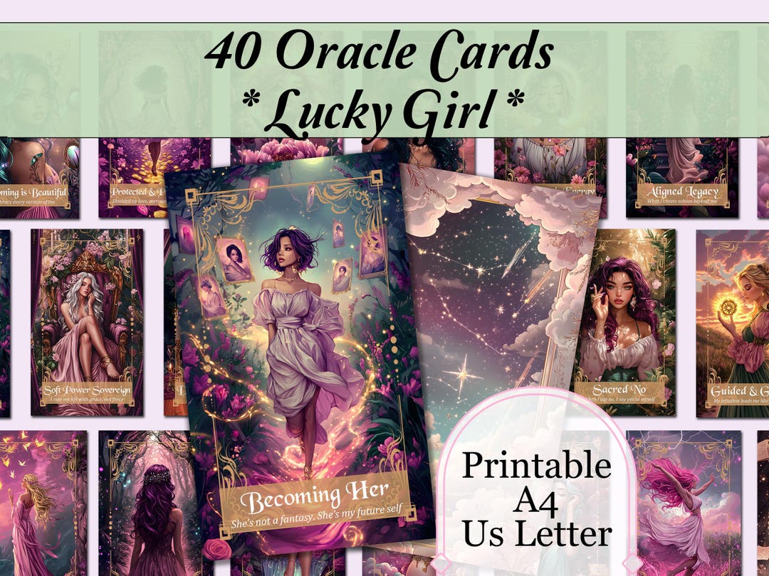 Lucky Girl Oracle Deck | 40 Printable Affirmation & Manifestation Cards ...