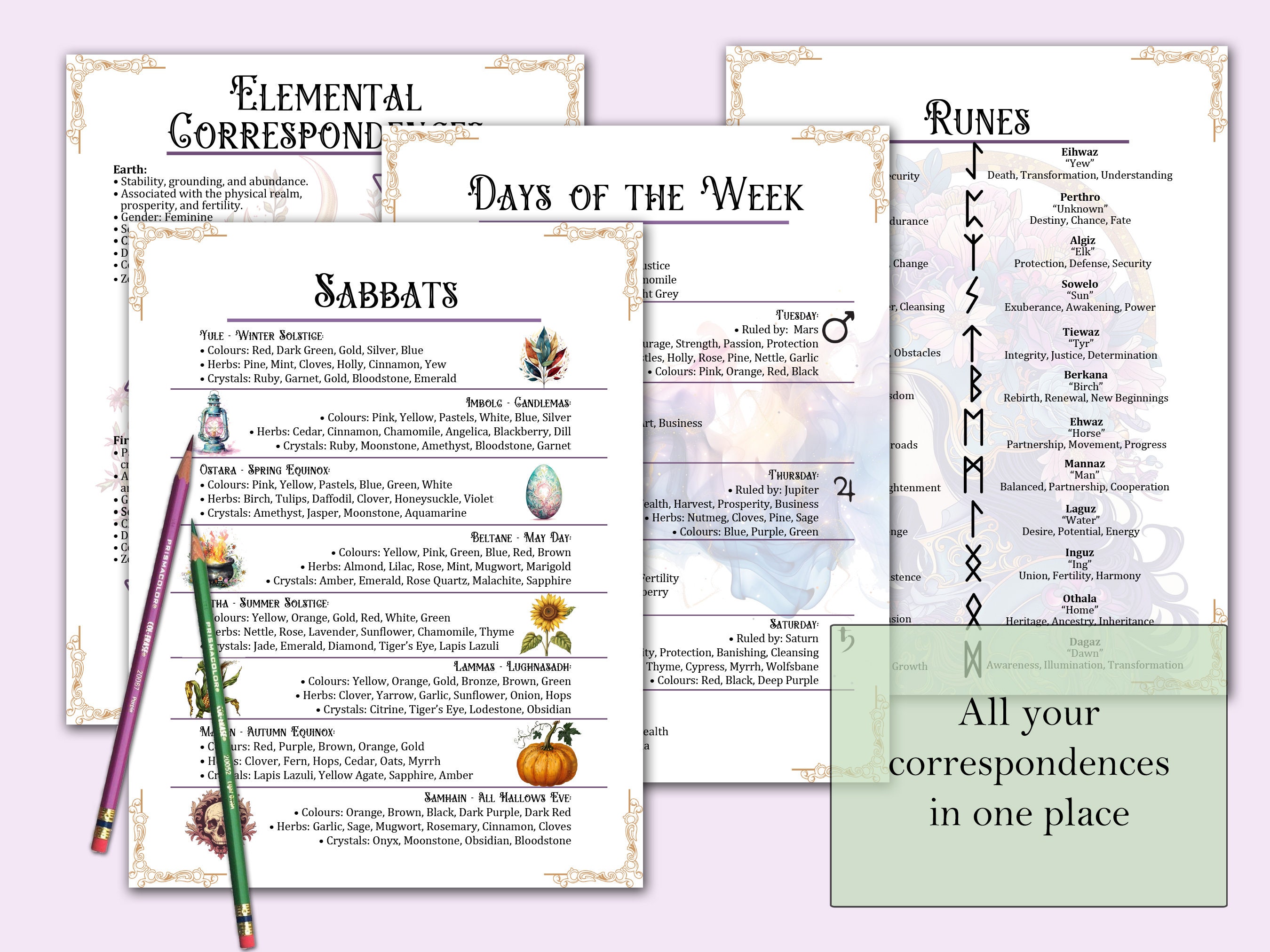 Witchcraft Correspondence Cheat Sheets Reference Pages for Herbs ...