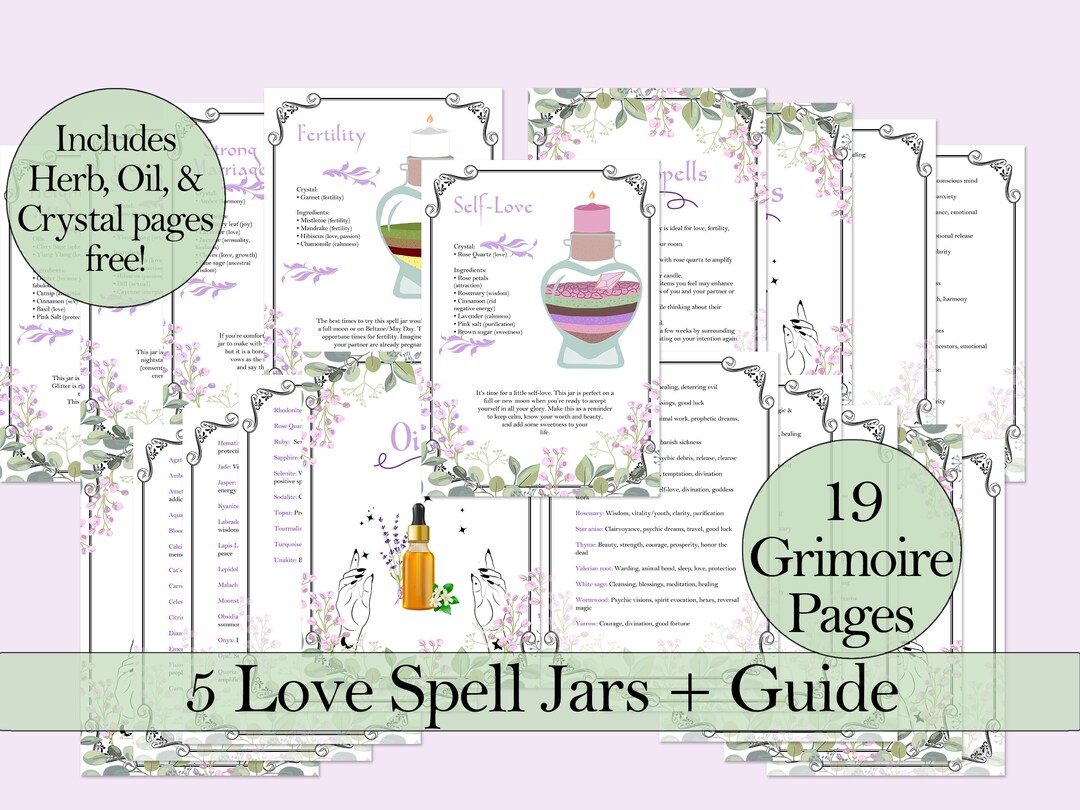 Love Spell Jar Recipe Bundle | 5 Spells for Love With Correspondences ...