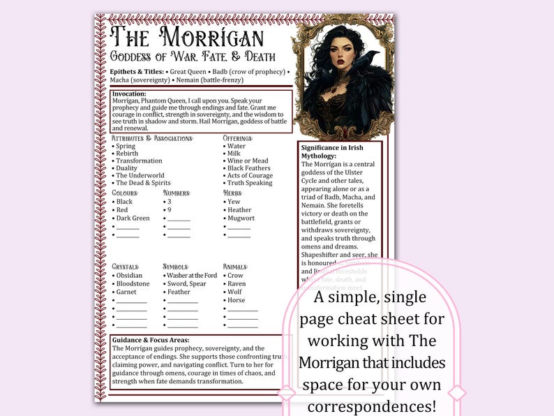 The Morrigan Cheat Sheet | Celtic Goddess of War & Fate ...