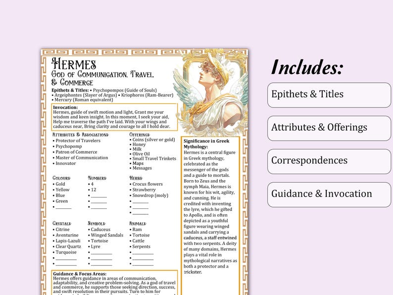 Hermes Cheat Sheet | Greek God of Travel, Communication, and Prosperity ...
