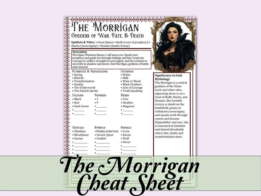 The Morrigan Cheat Sheet | Celtic Goddess of War & Fate ...