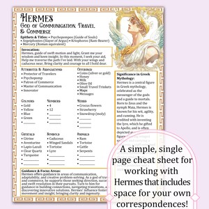 Hermes Cheat Sheet | Greek God of Travel, Communication, and Prosperity ...