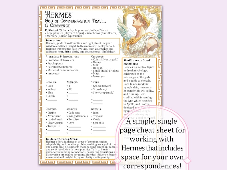 Hermes Cheat Sheet | Greek God of Travel, Communication, and Prosperity ...