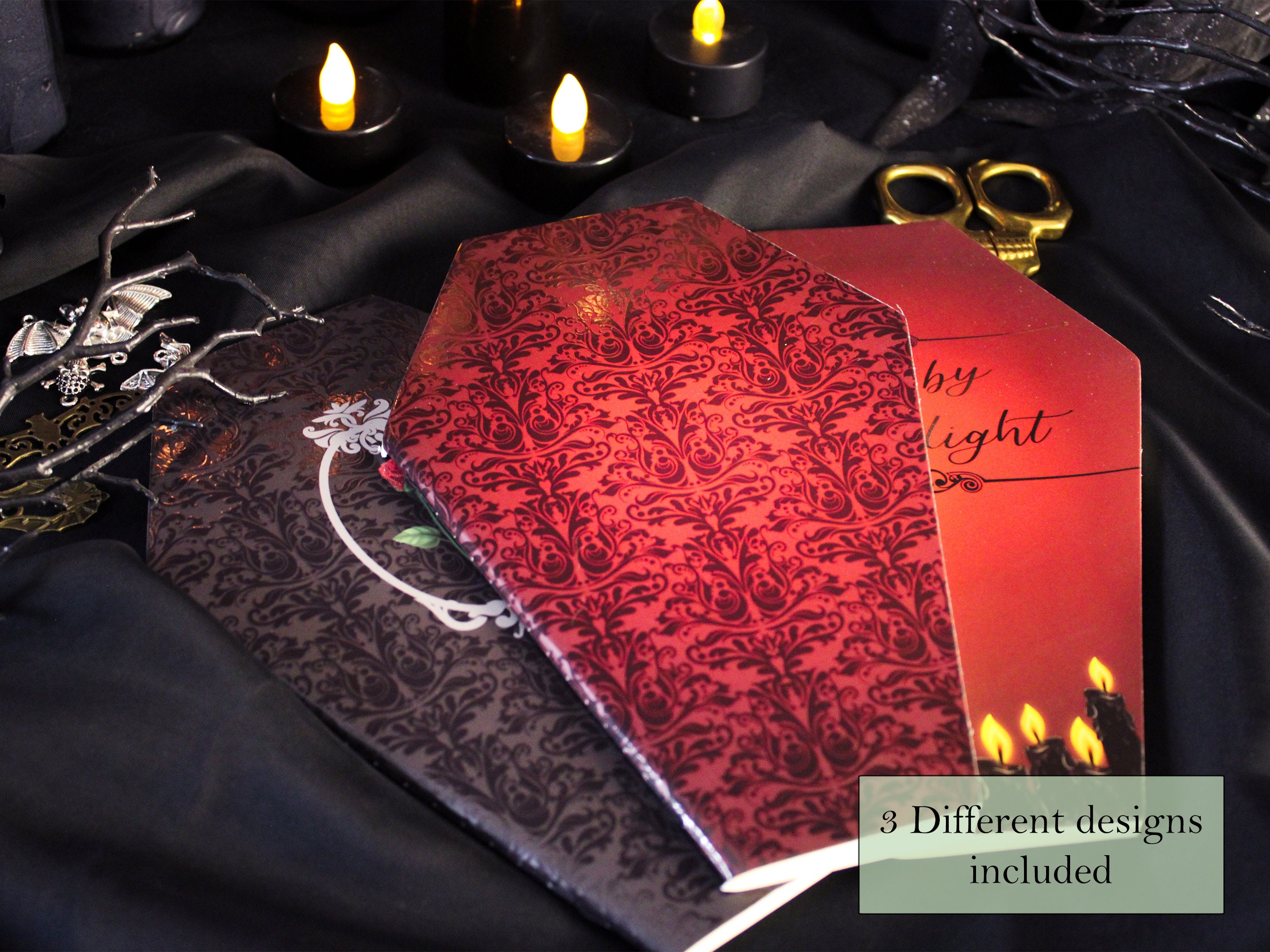 Notes by Candlelight 3 Pack Thread Bound Coffin Shaped Notebooks Lined ...