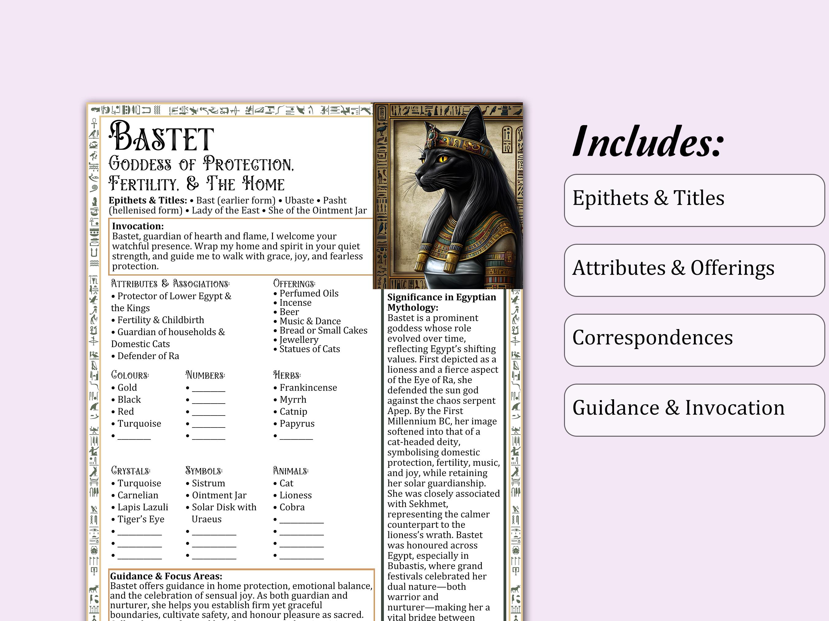 Bastet Ritual Cheat Sheet | Egyptian Cat Goddess of Protection ...