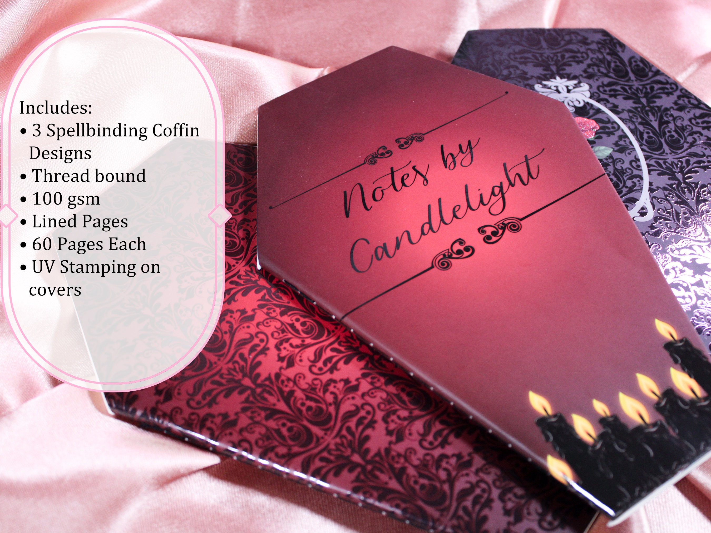 Notes by Candlelight 3 Pack Thread Bound Coffin Shaped Notebooks ...
