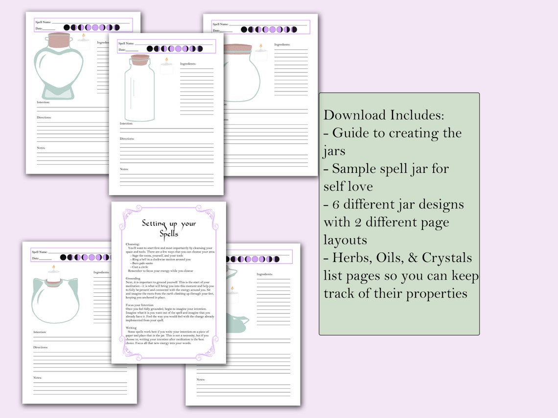 Blank Spell Jar Recipe Pages and Guide | 20 Printable Pages - Etsy