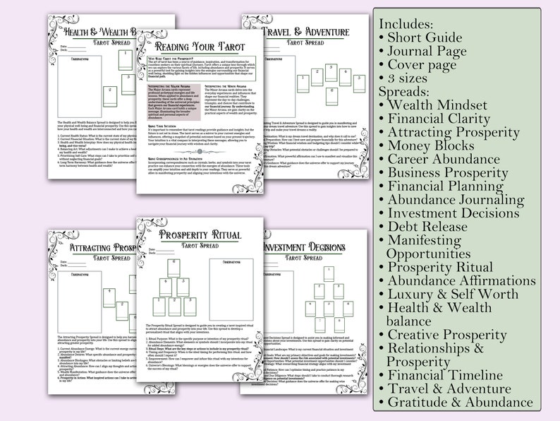 Abundance & Prosperity Tarot Spread Journal + Guide | 20 Tarot Spreads ...