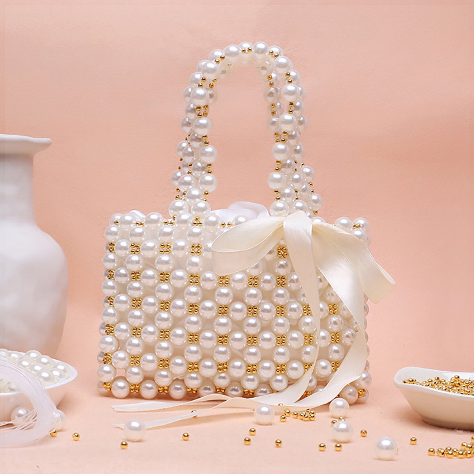 Pearl Beaded Handbags Material Set Pearl Handbags for Women Girls DIY ...