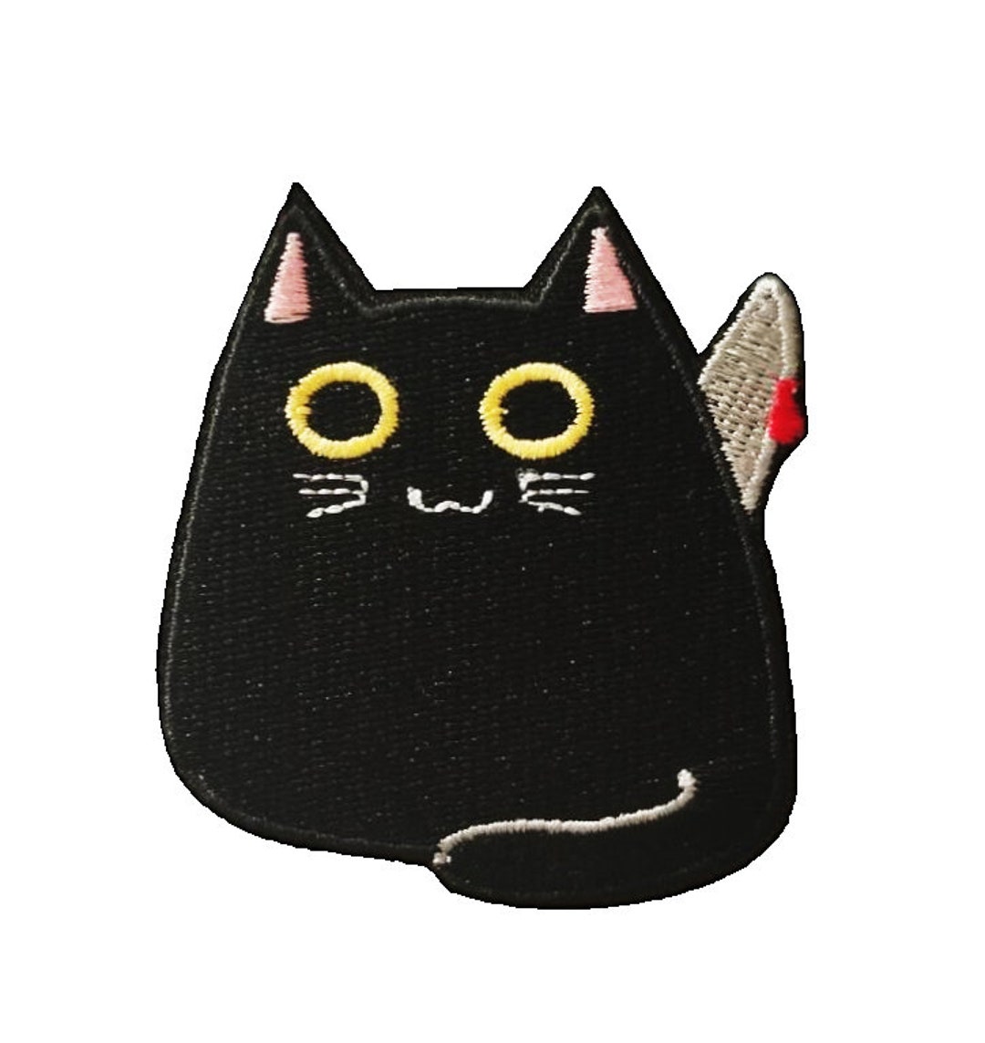 Cute Cat With Knife Patch, Funny Black Cat Patch - Iron On/sew on - Cute Applique for Jackets ...