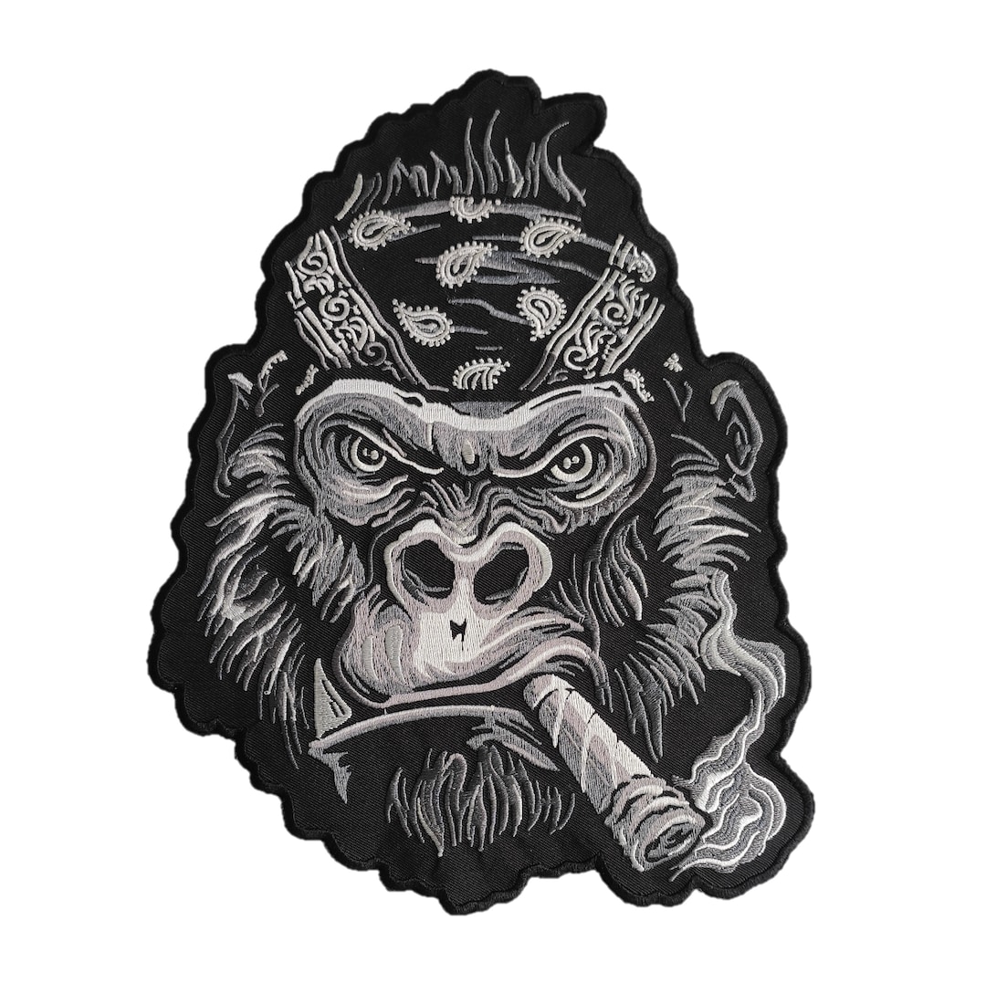 Gorilla Smoking Cigar With Bandana Headband, 10 X 8 Inches, Iron on ...