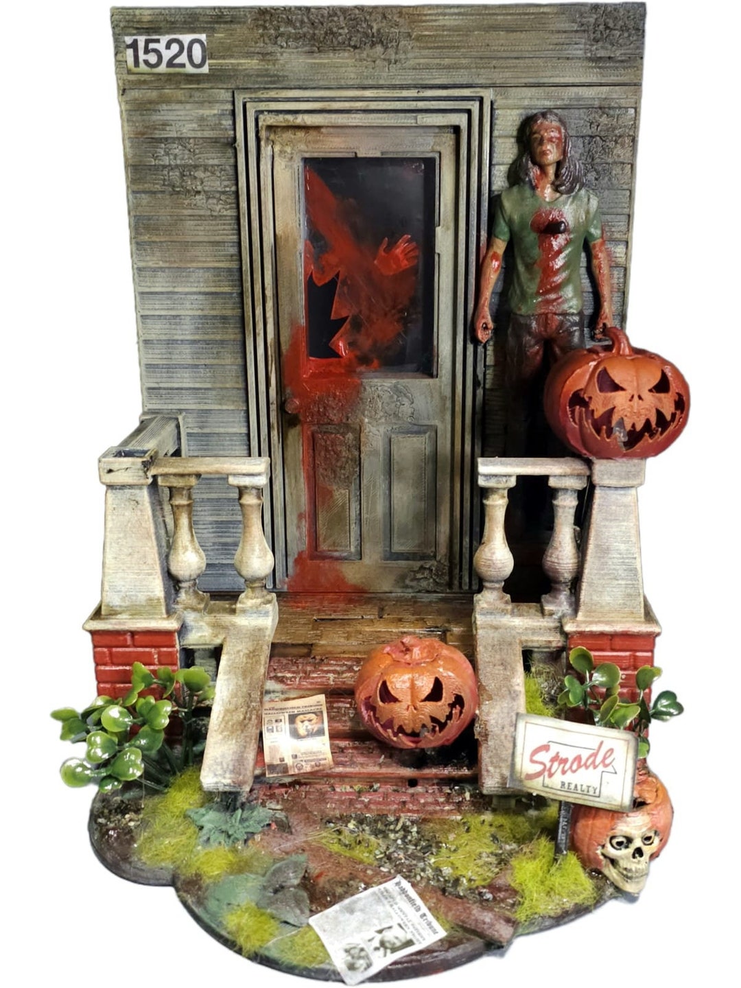 Custom 1/10 DIORAMA Halloween MICHAEL MYERS Porch Scale 1:10 Handmade Ideal for 7 Action Figures ...