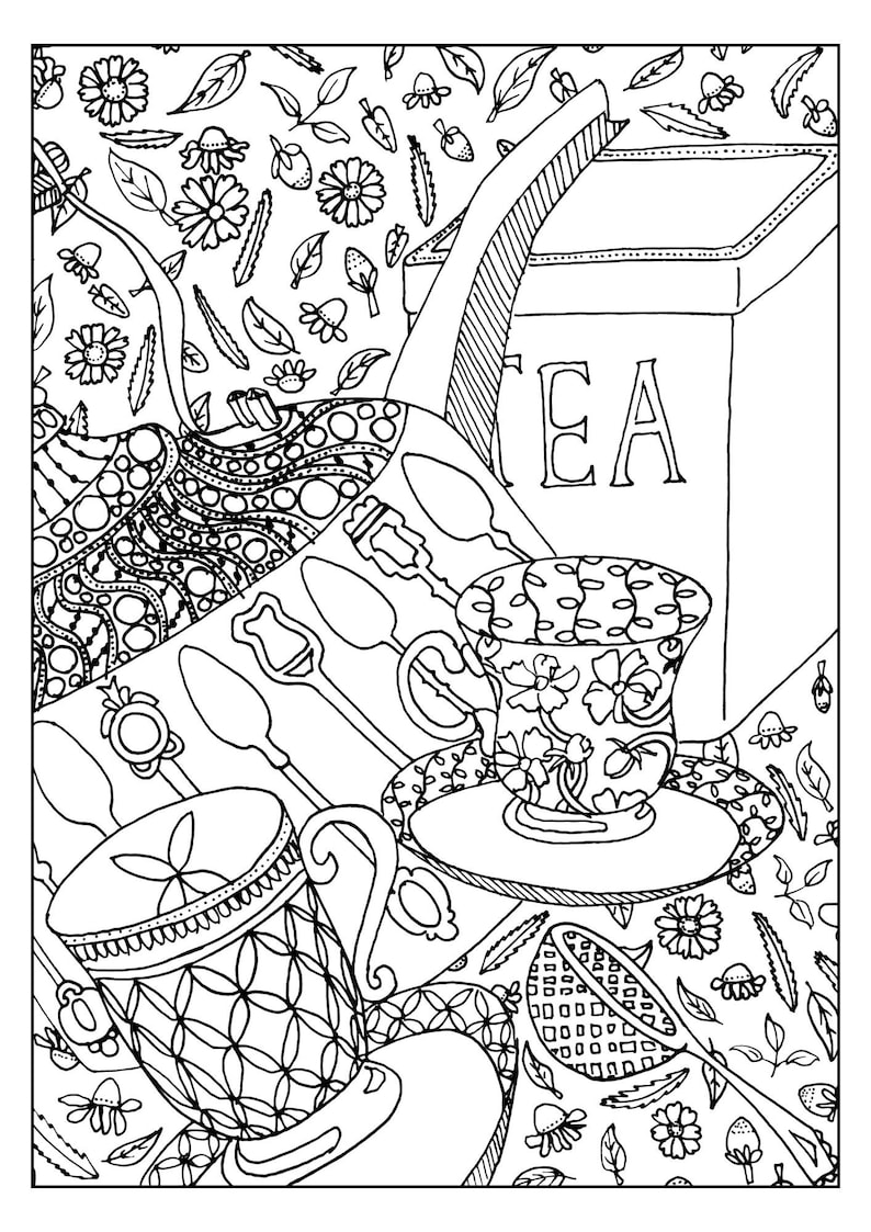 Afternoon Tea Themed Colouring Sheets to Print and Colour - Etsy Australia