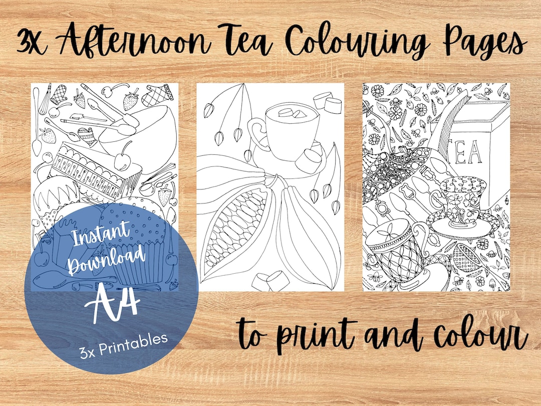 Afternoon Tea Themed Colouring Sheets to Print and Colour - Etsy Australia