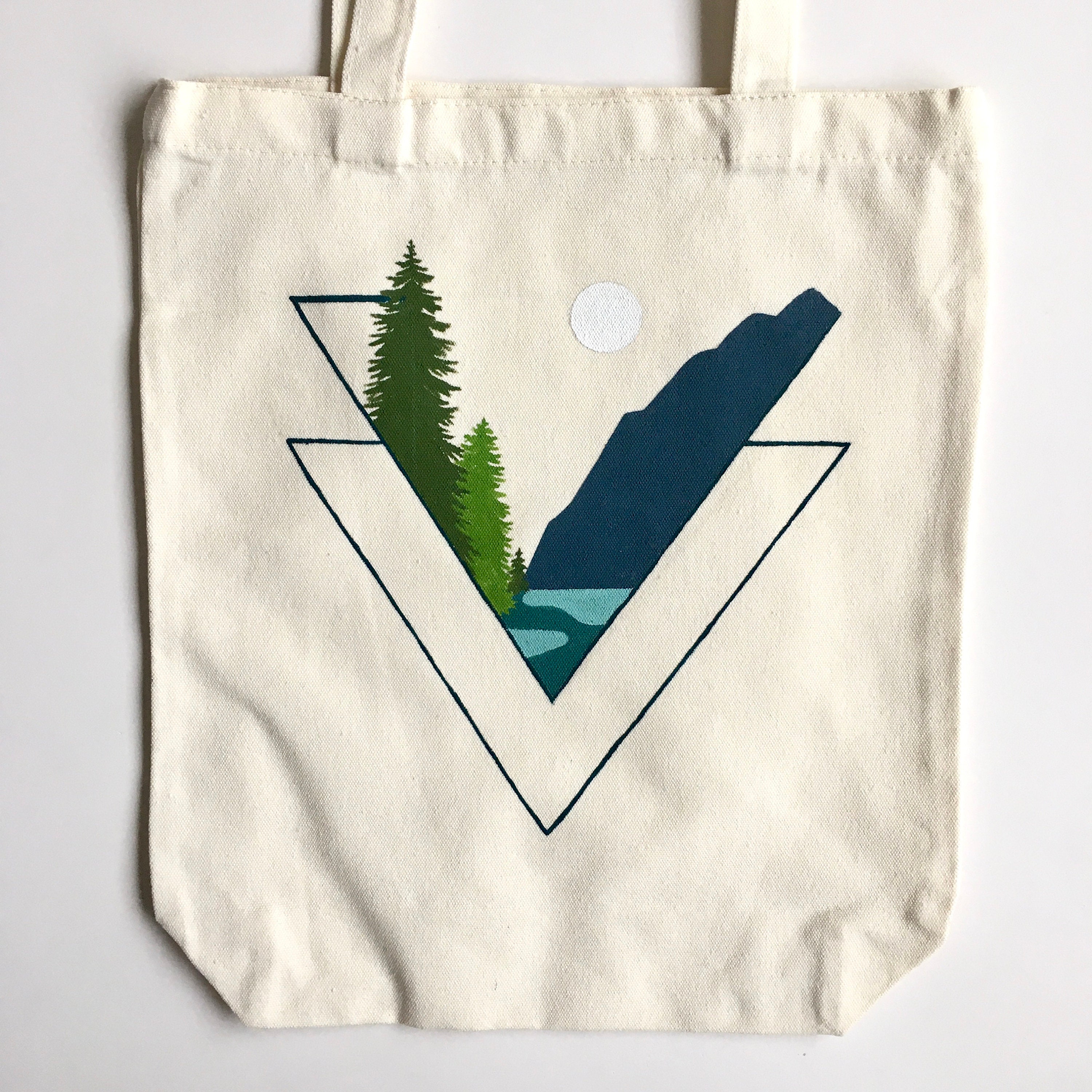 Outdoorsy Mountain Trees Tote Bag Wilderness Art Outdoor Adventure ...