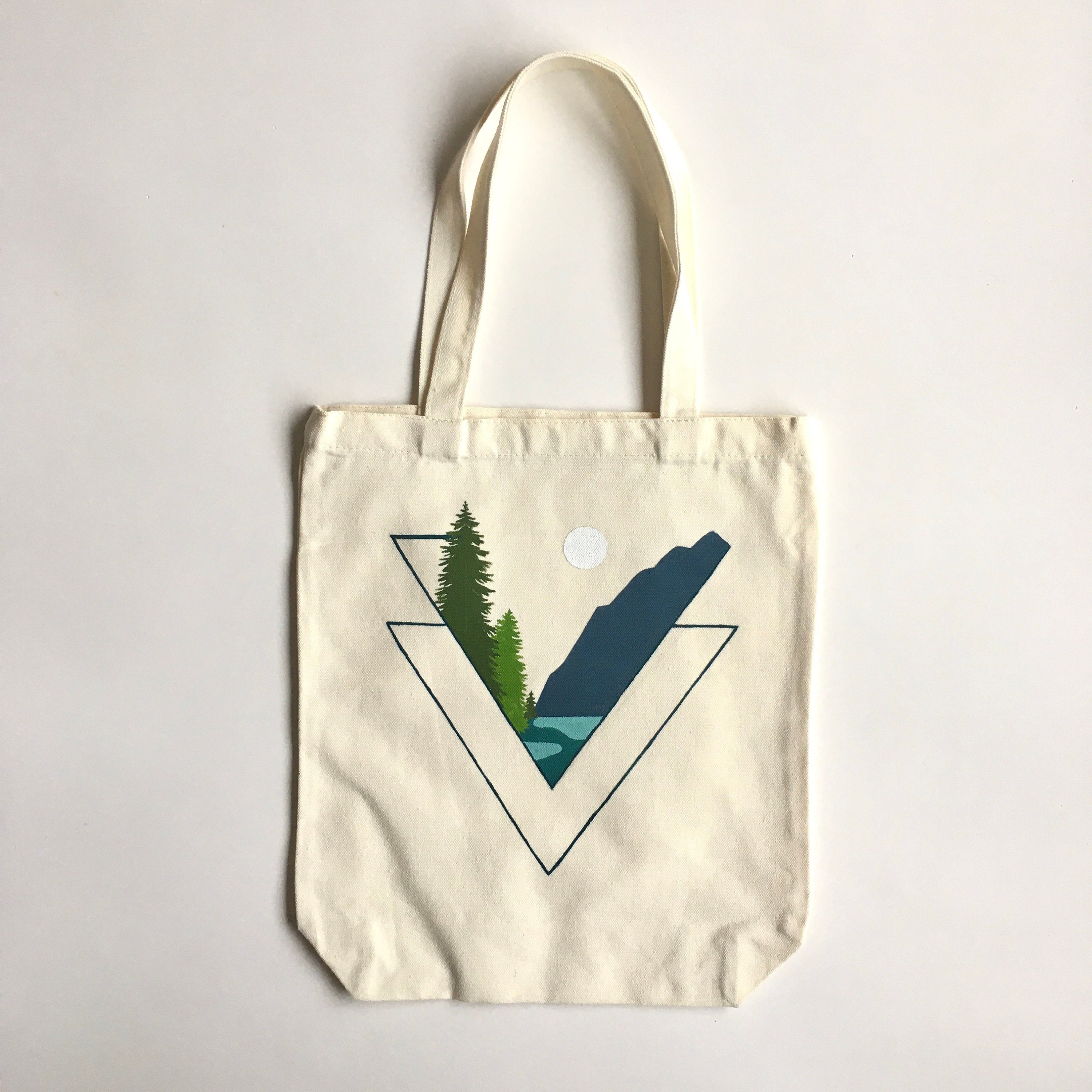 Outdoorsy Mountain Trees Tote Bag Wilderness Art Outdoor Adventure ...