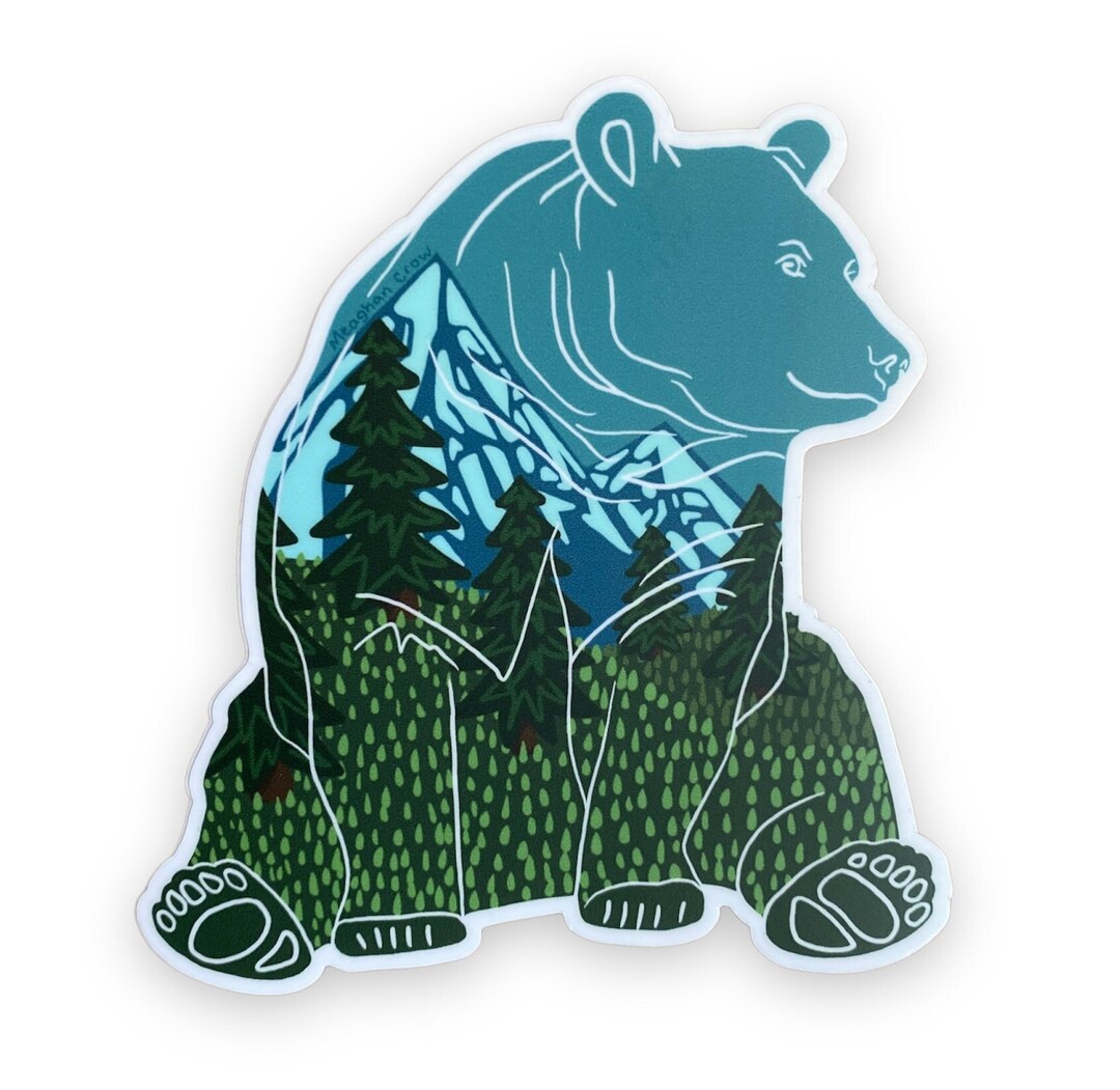 Bear Forest Mountain Sticker- Bear Landscape Sticker- Canadian Stickers ...